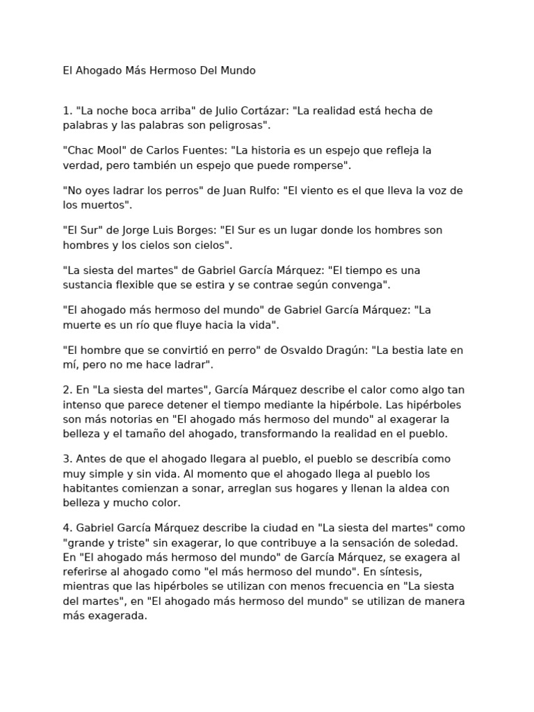 El Ahogado Más Hermoso Del Mundo Assignment | PDF | Clásicos