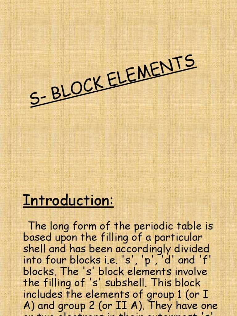 S - Block | Periodic Table | Sets Of Chemical Elements