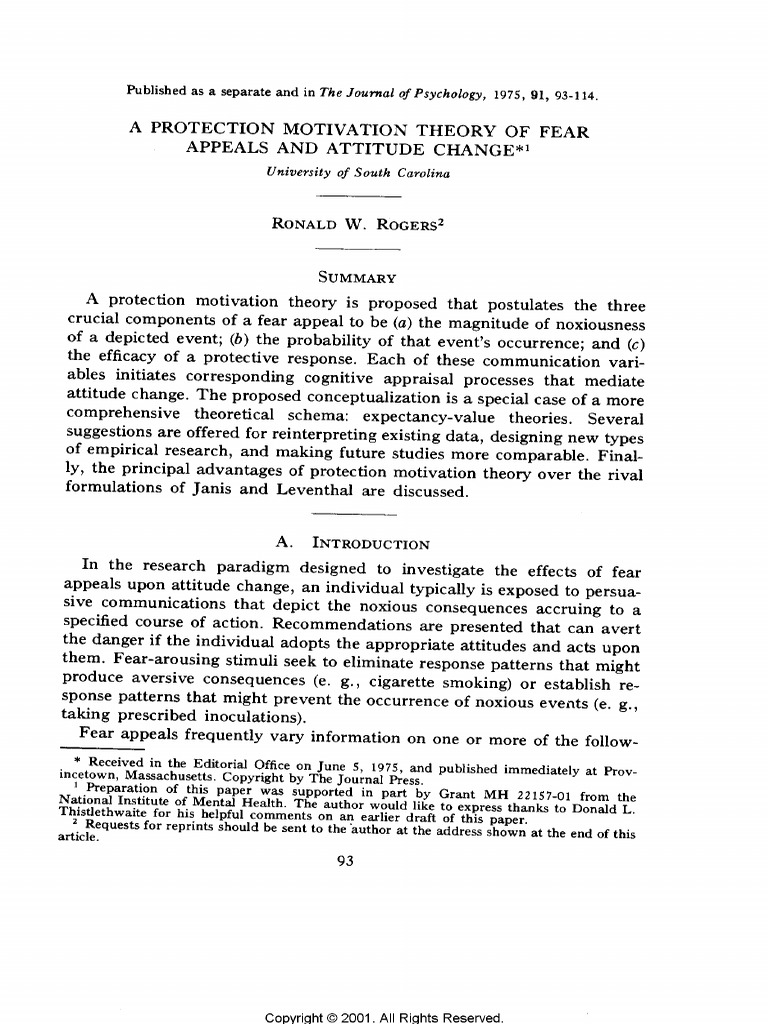 A protection motivation theory -Rogers-1975 | PDF