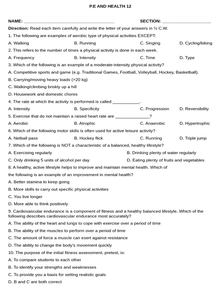 P.E 12 | PDF | Physical Fitness | Endurance