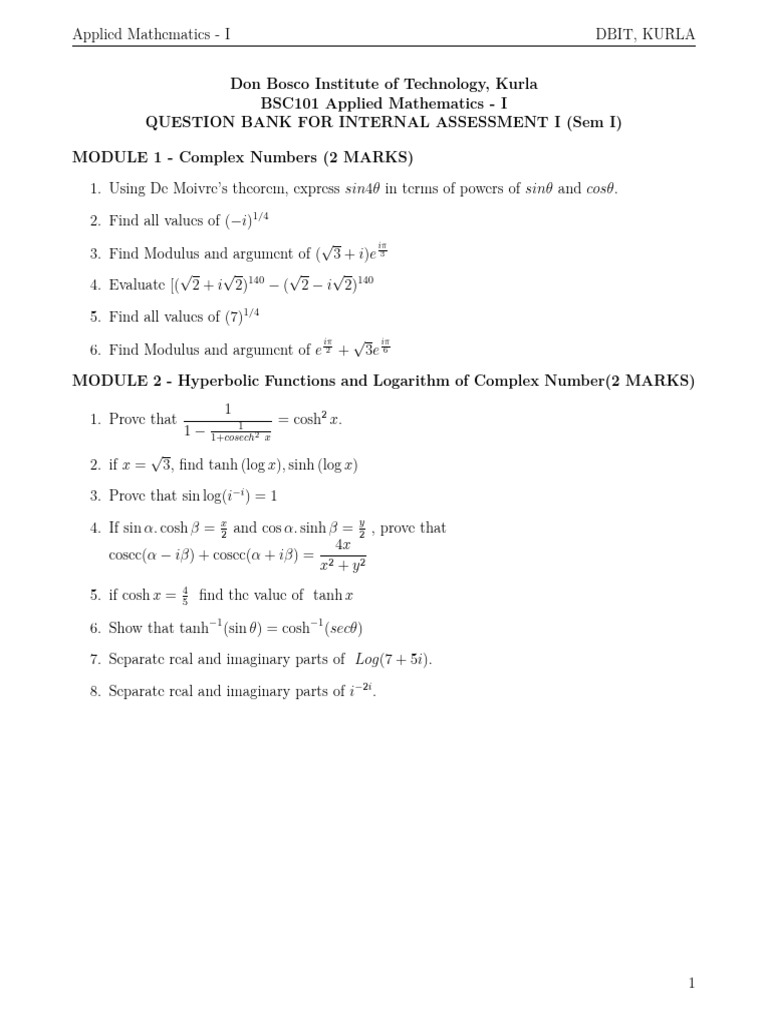 AM I Question bank | PDF | Complex Number | Functions And Mappings