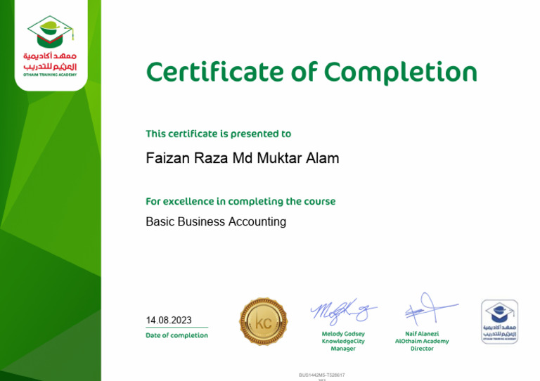 Basic Business Accounting CERTIFICATE | PDF