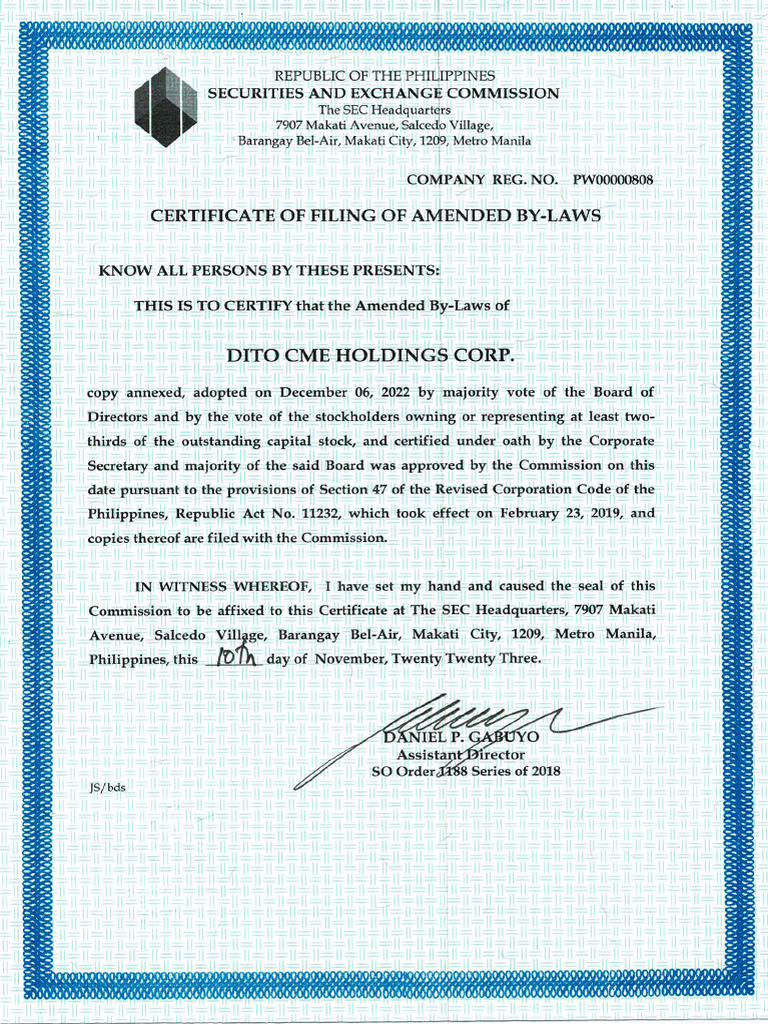 PR Dito CME - Amended by-Laws (10 November 2023) | PDF