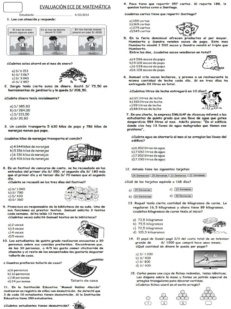 EVALUACIÓN ECE DE MATEMÁTICA.docx 1 | PDF