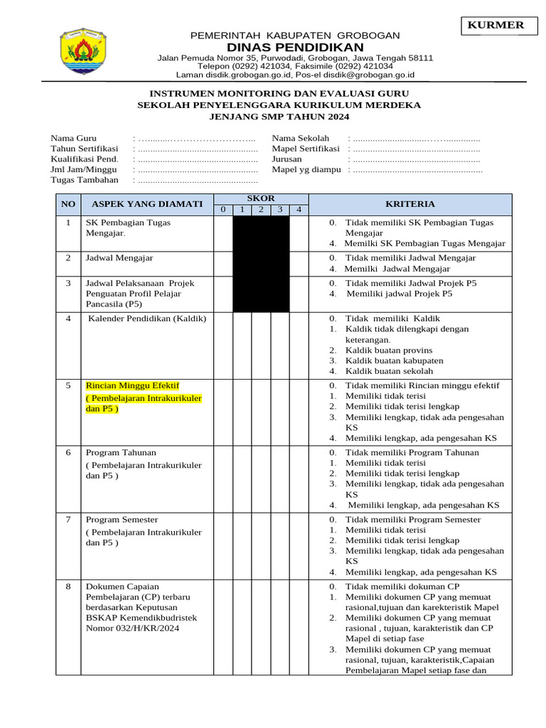 1.1 REV - Instrumen Monev Guru PSP-IKM - 2024 | PDF