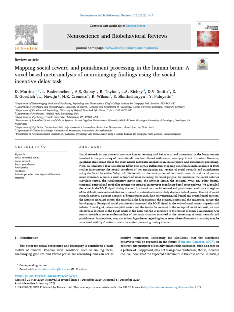Neuroscience and Biobehavioral Reviews | PDF | Reward System | Meta ...
