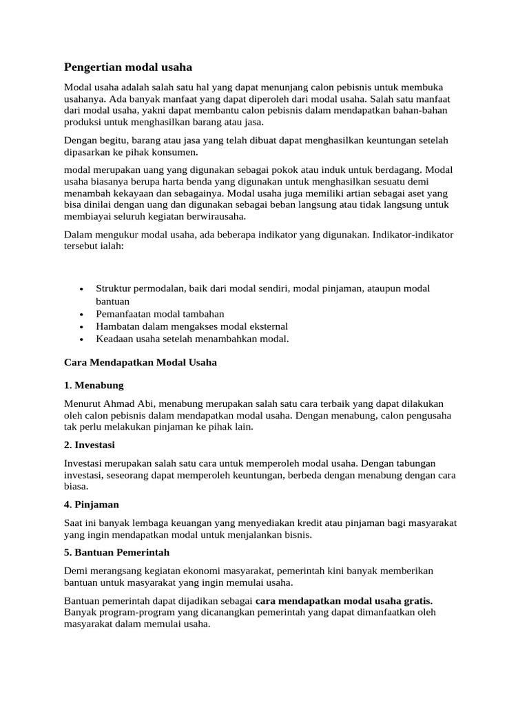 Pengertian Modal Usaha | PDF