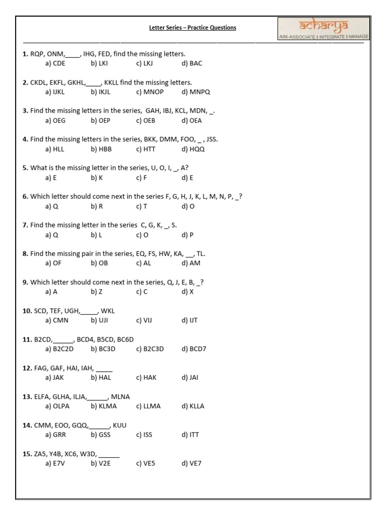 Letter Series - Practice Questions | PDF