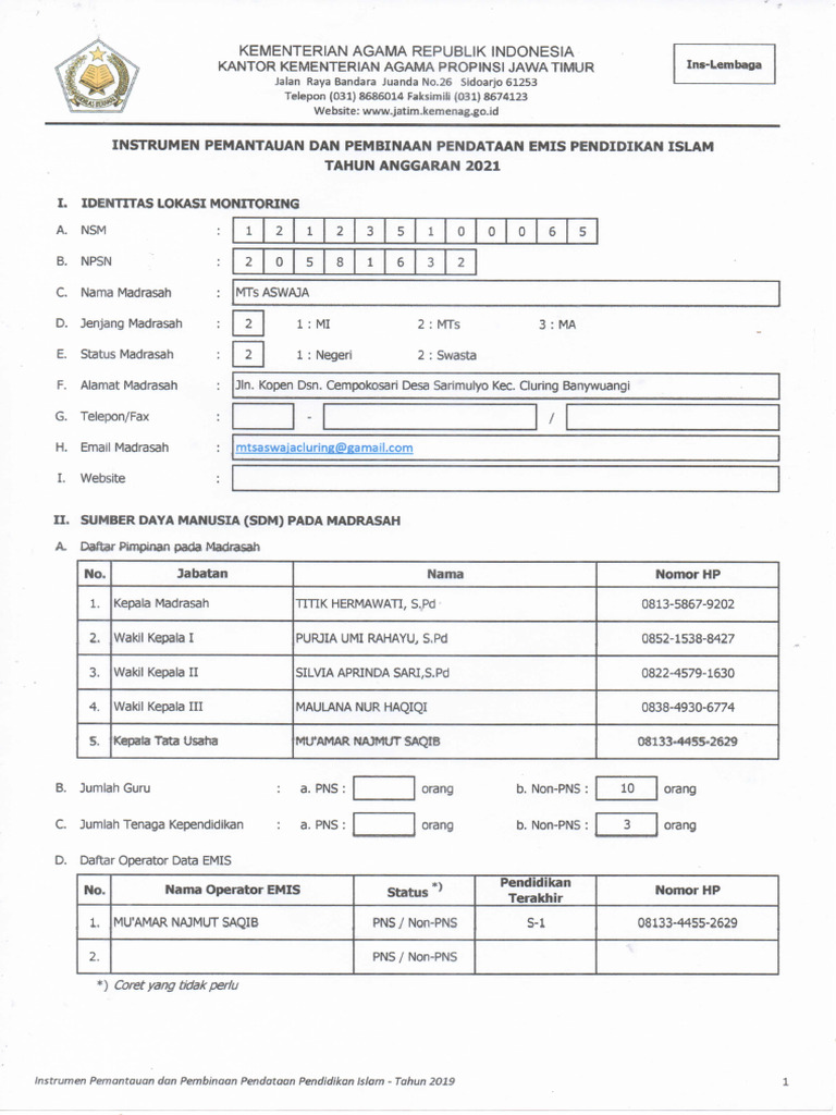 Intrumen Monitoring Emis | PDF