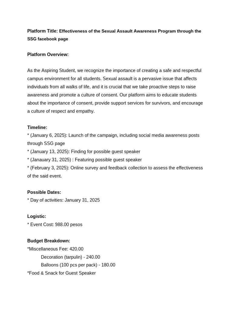 Platform Title - Effectiveness of The Sexual Assault Awareness Program ...