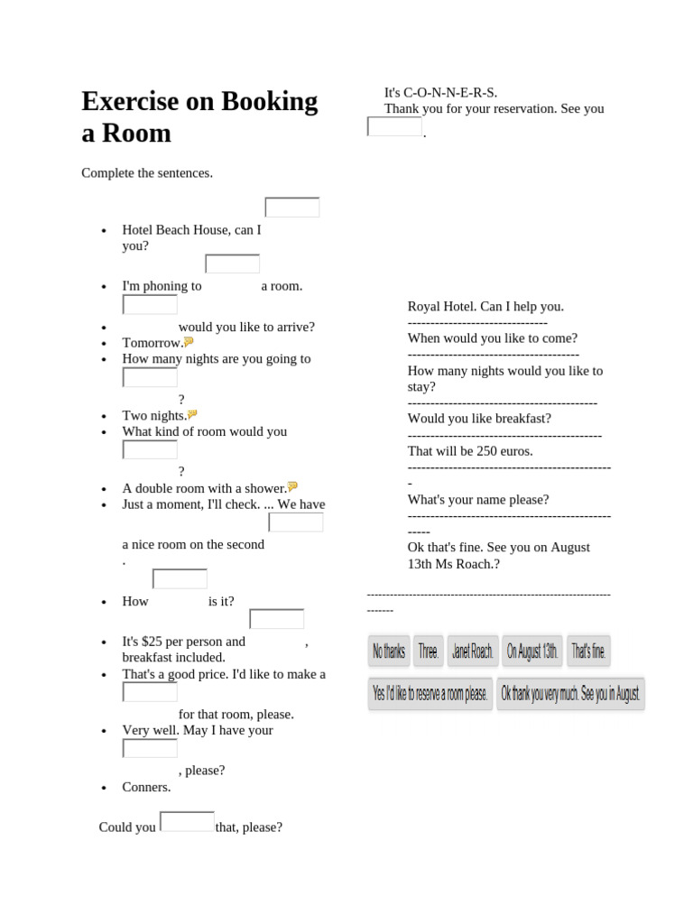 Exercise on Booking a Room | PDF