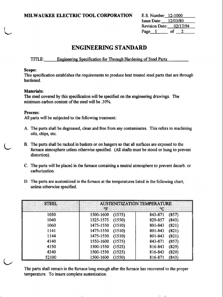 ES 12-1000 Engineering Specificatrion For Through Hardening of Steel ...