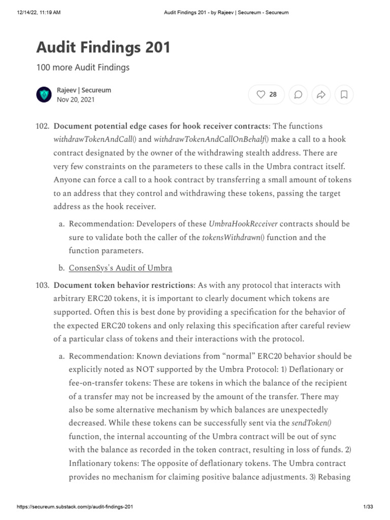 Audit Findings 201 - by Rajeev - Secureum - Secureum | PDF | Specification (Technical Standard ...