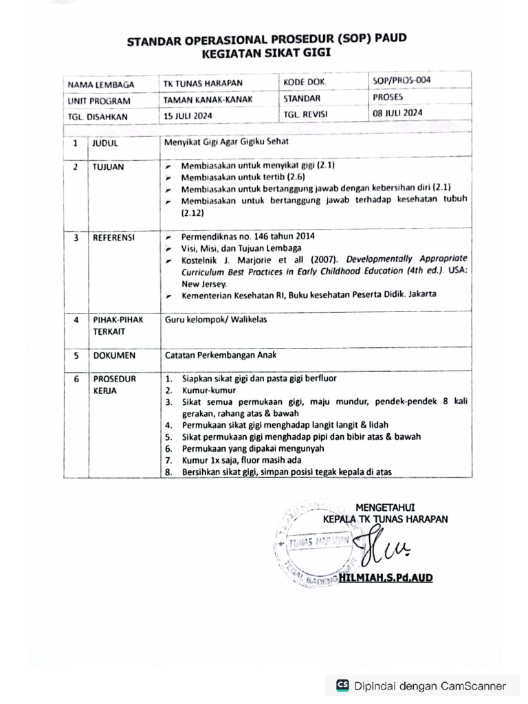 6.2 SOP Kegiatan Menggosok Gigi | PDF