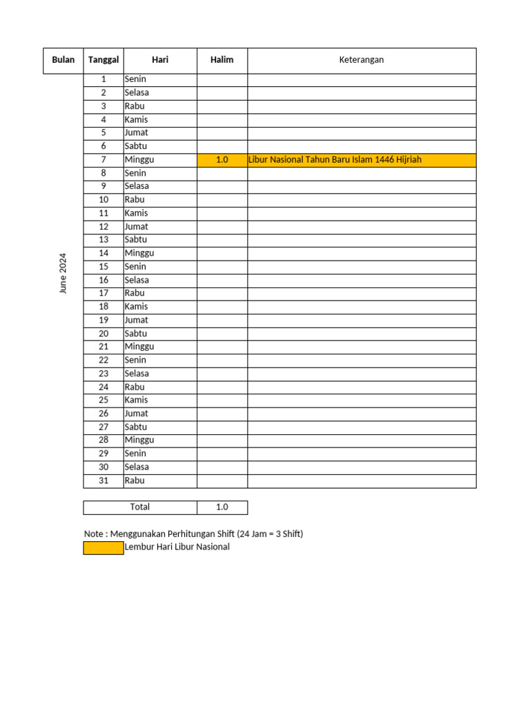 Form Rekap Lembur Support - Juli 2024 | PDF