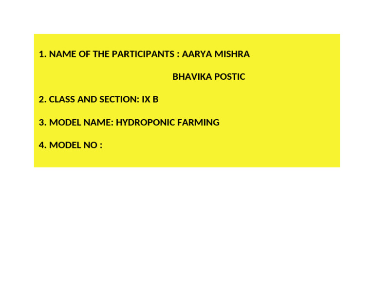 Name of The Participants: Aarya Mishra Bhavika Postic 2. Class and ...