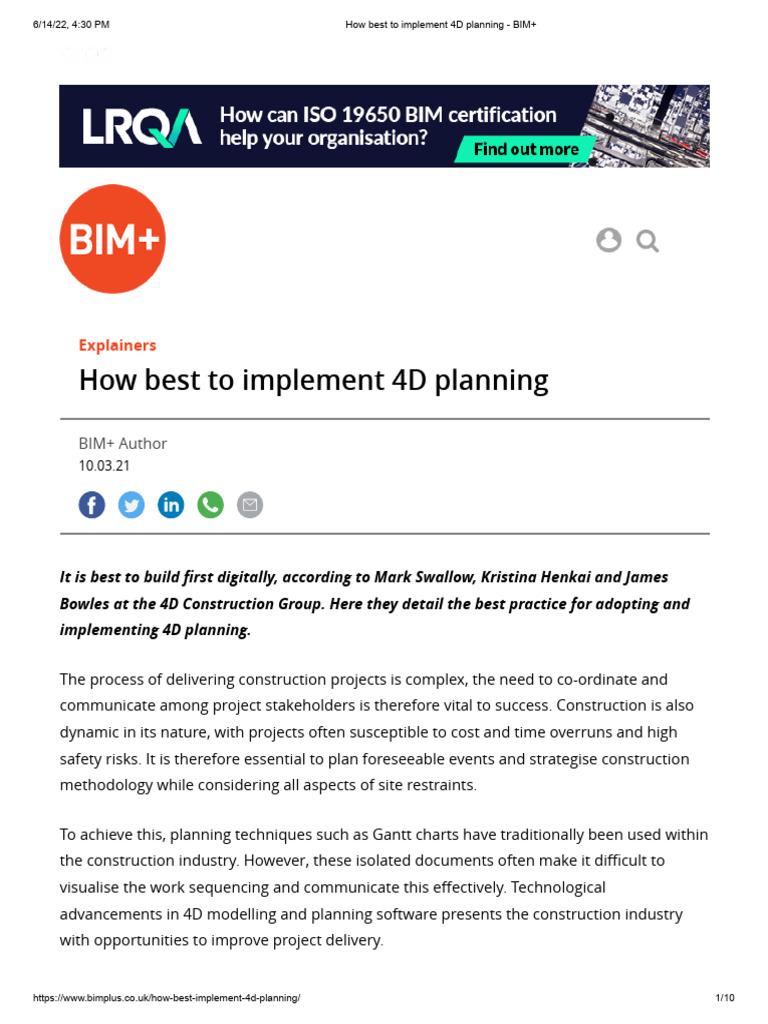 How Best To Implement 4D Planning - BIM+ | PDF | Building Information ...