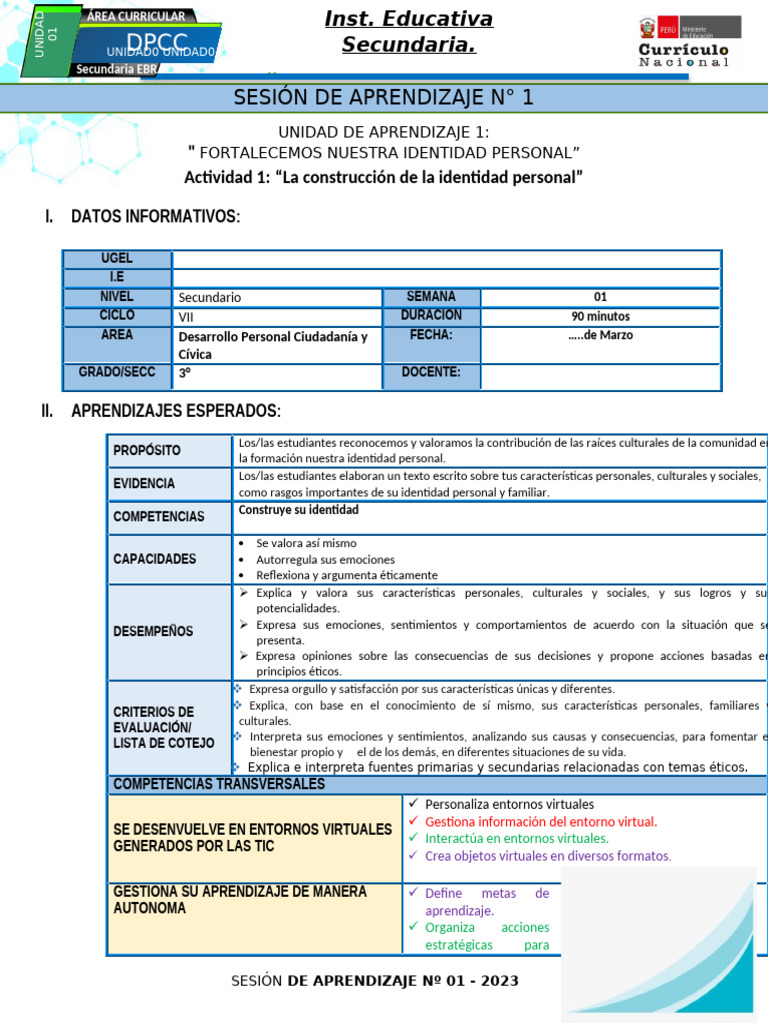 3º Dpcc Ses 1 Uni 1 Sem 01 - 2023 | PDF | Aprendizaje | Maestros