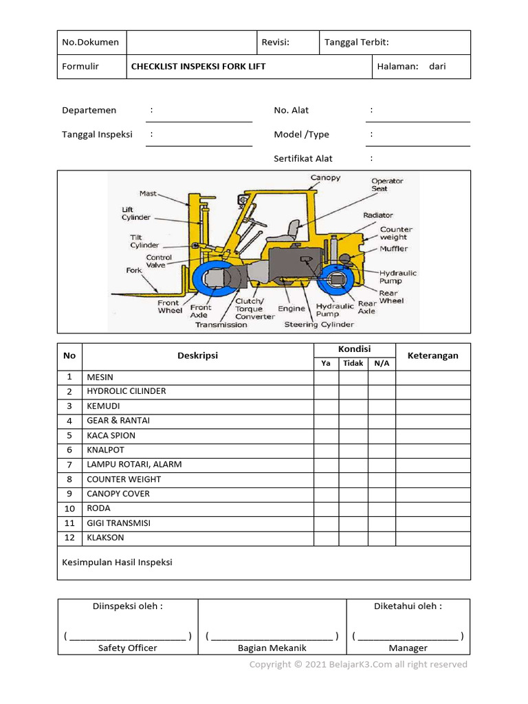 Form Check List Inspeksi Fork Lift | PDF