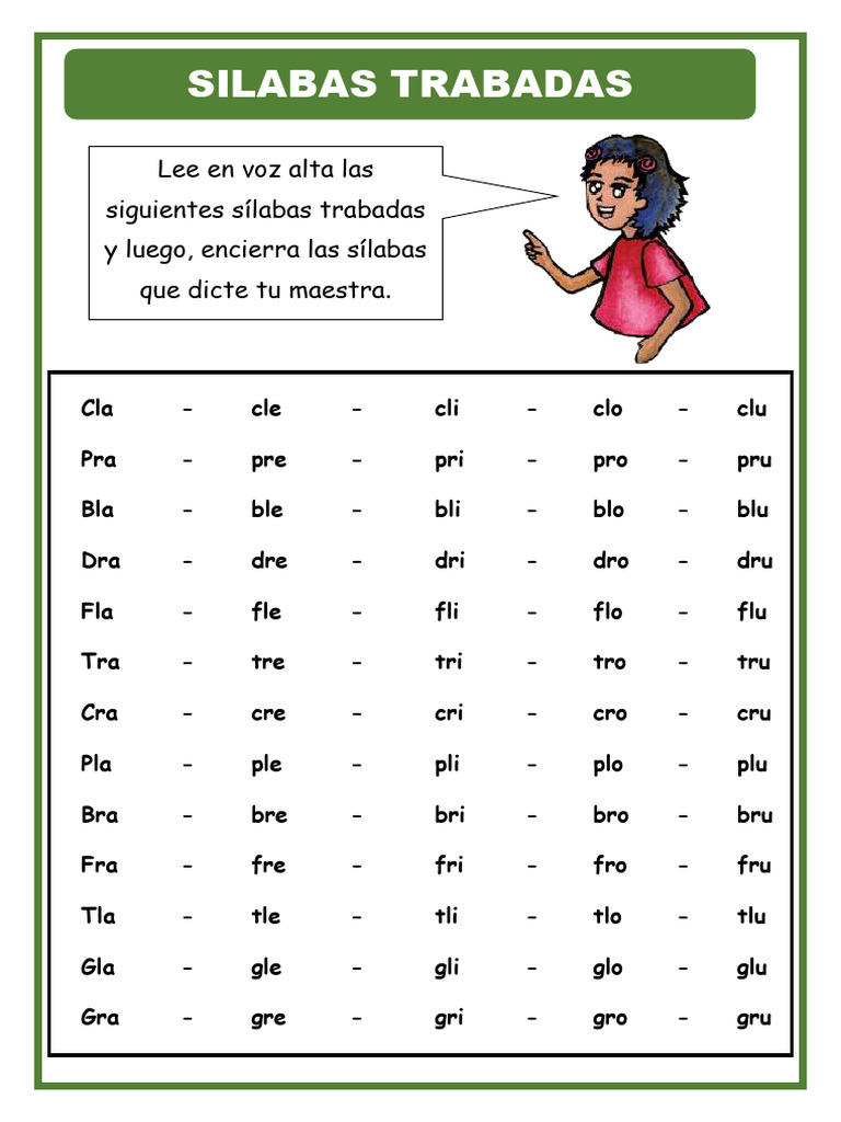 Las Sílabas Trabadas para Segundo Grado de Primaria | PDF