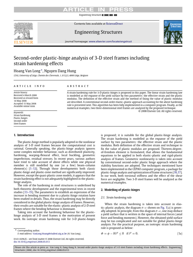 Second-Order Plastic-Hinge Analysis of 3D Steel Frames Including Strain ...