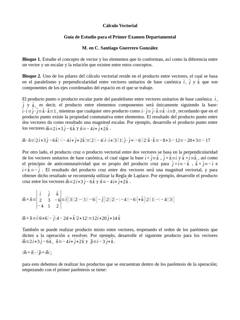 Guía de Cálculo Vectorial | PDF | Vector Euclidiano | Escalar (Matemáticas)