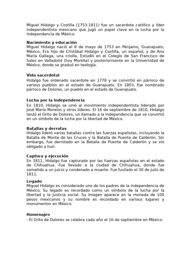 Miguel Hidalgo y Costilla | PDF | Política | Historia