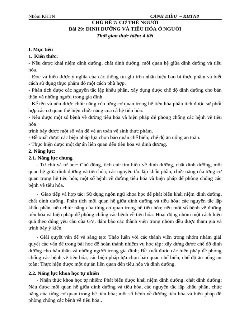 BAI 29 - DINH DUONG VA TIEU HOA O NGUOI - Ngoc Chi Trinh | PDF