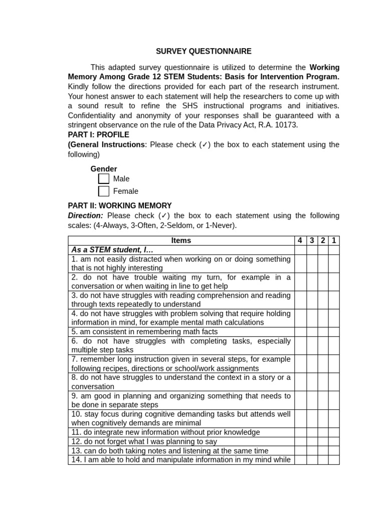 Questionnaire 1 | PDF
