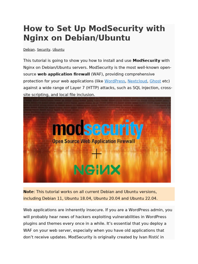 How To Set Up ModSecurity With Nginx On Debian | PDF | Web Server | Internet & Web