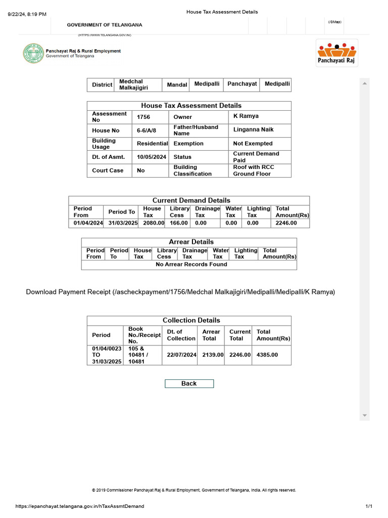 Telangana House Tax Assessment Details | PDF | Taxes | Government Finances