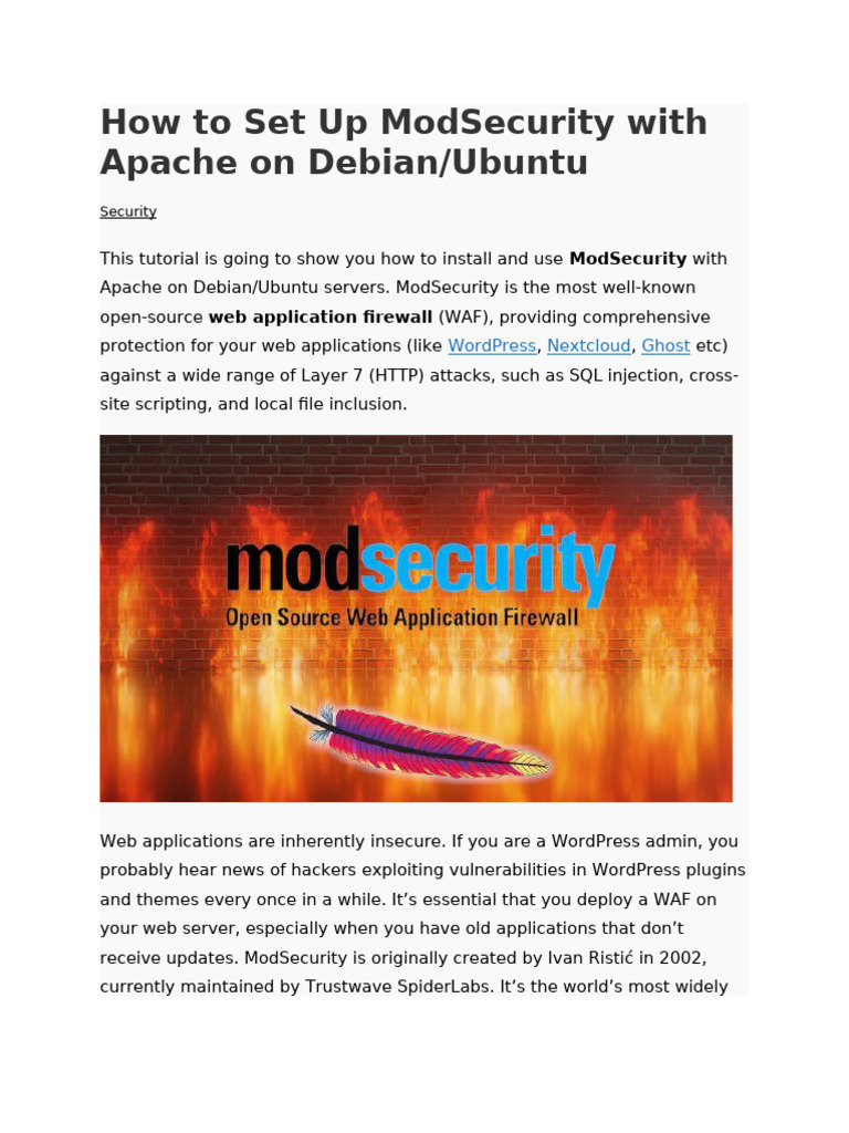 How To Set Up Modsecurity With Apache On Debian Pdf Apache 