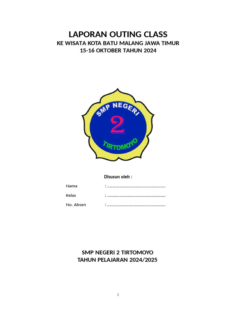 Contoh Laporan Outing Class - SMPN 2 Tirtomoyo | PDF