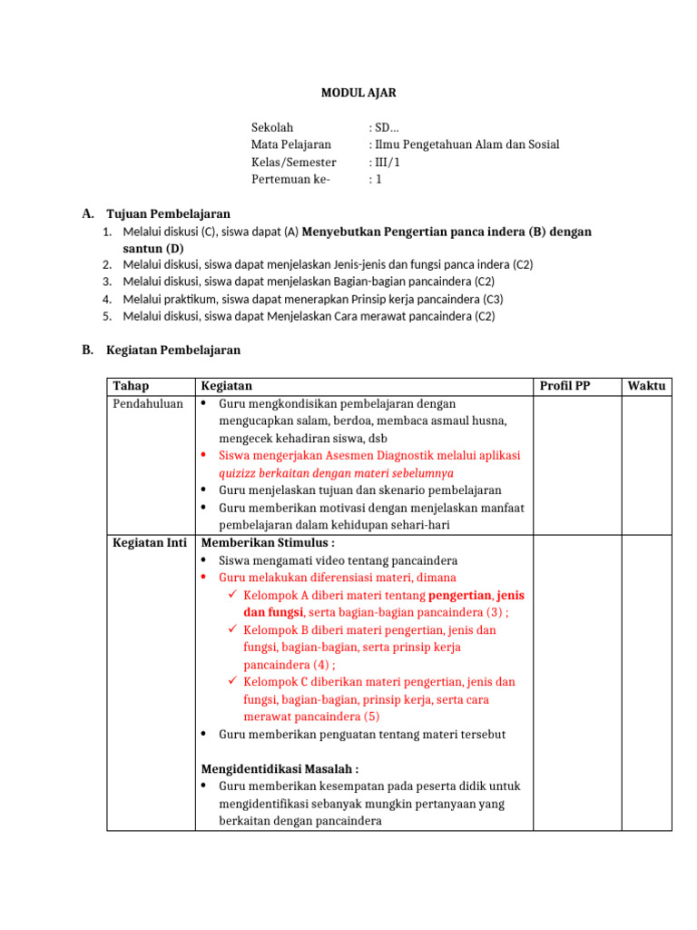 Contoh Modul Ajar (Terdiferensiasi) | PDF