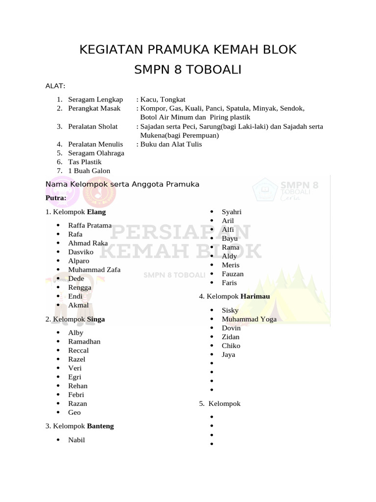Kegiatan Pramuka Kemah Blok | PDF