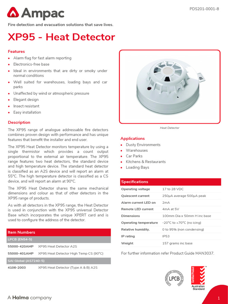 PDS201 0001 XP95 Heat Detector | PDF | Sensor | Temperature