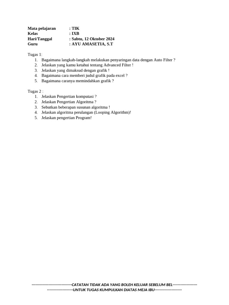 Tugas Kelas Ixb Hari Sabtu | PDF | Komputer | Teknologi & Rekayasa