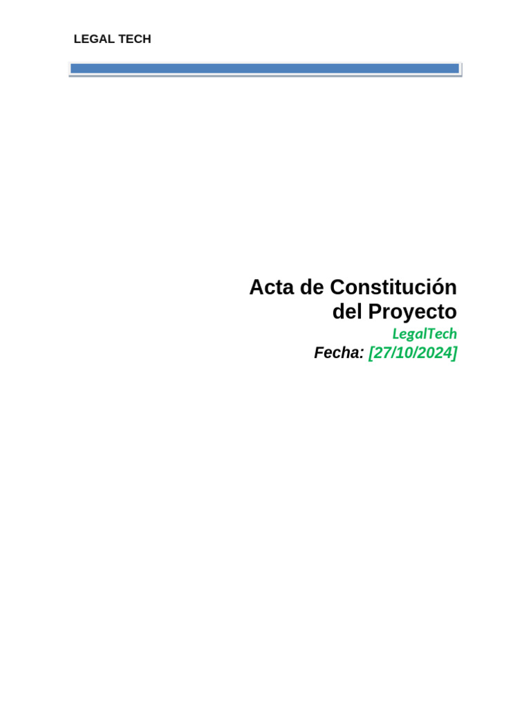 Acta de Constitución Del Proyecto Legal Tech | PDF | Software de la aplicacion | Usuario ...