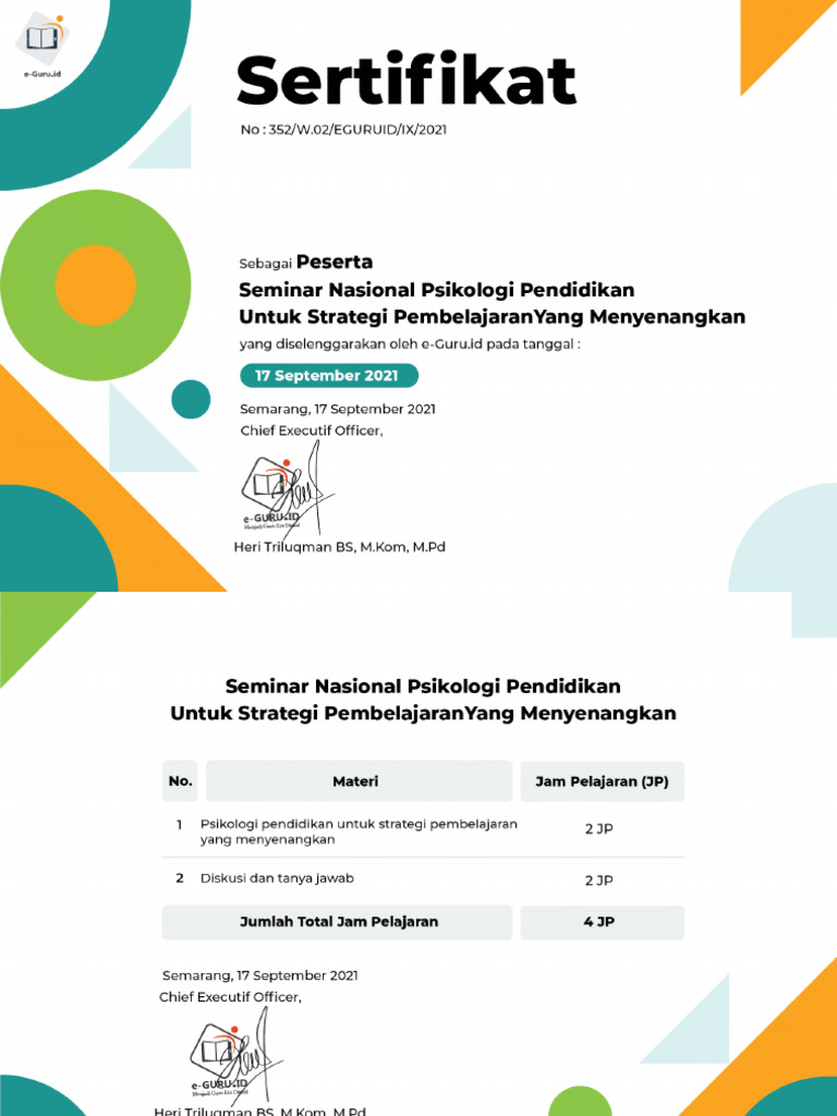 Sertifikat SEMNAS PSIKOLOGI PENDIDIKAN (Peserta) | PDF