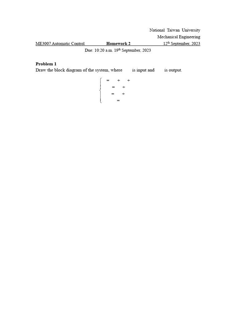 ME3007 Homework: Control Systems | PDF