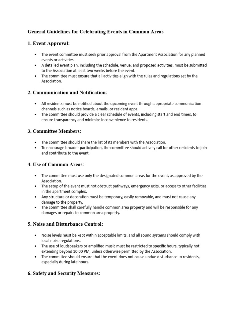 General Guidelines For Celebrating Events in Common Areas - V1 PDF ...