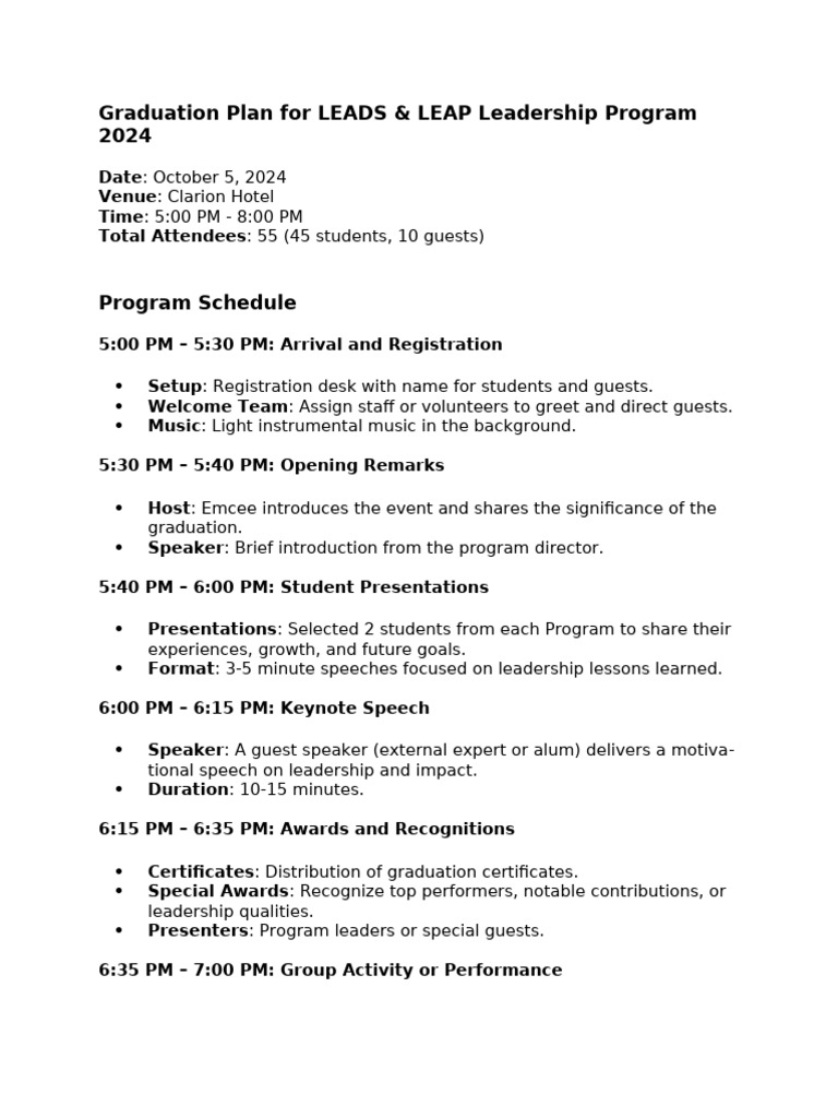 LEADS & LEAP Graduation Plan 2024 | PDF