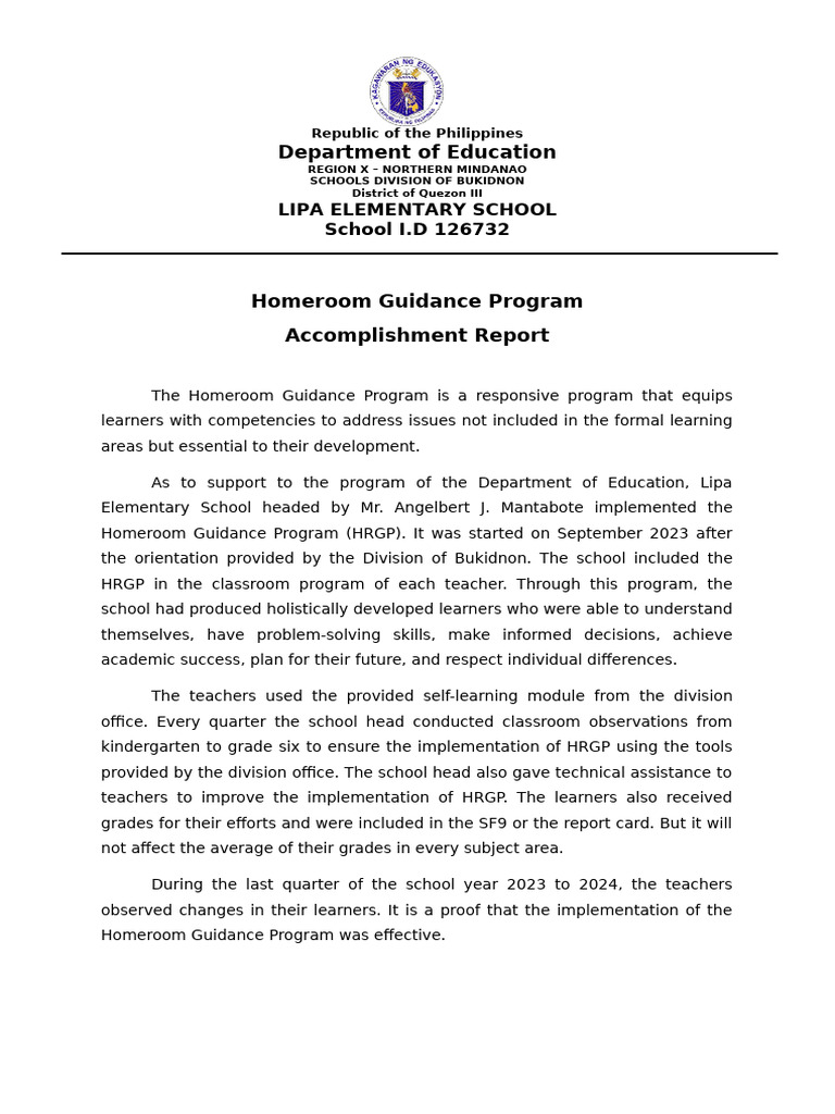Homeroom Guidance Program | PDF | Wellness