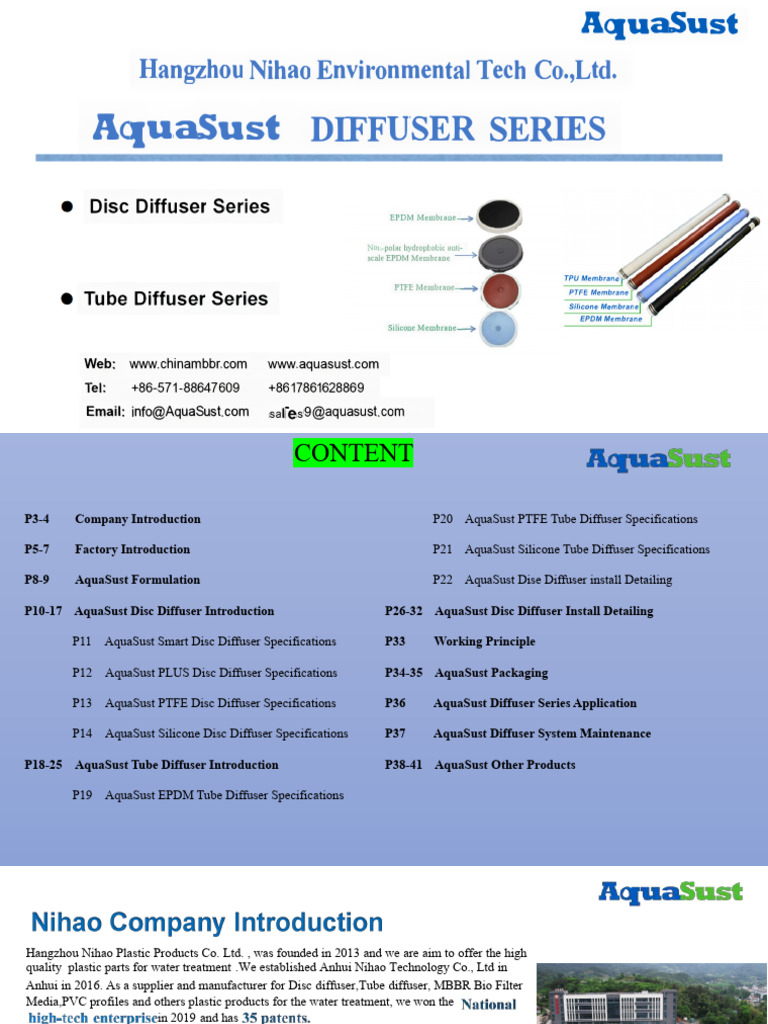 Aquasust Aeration Diffuser Catalogue | PDF | Pipe (Fluid Conveyance) | Sewage Treatment