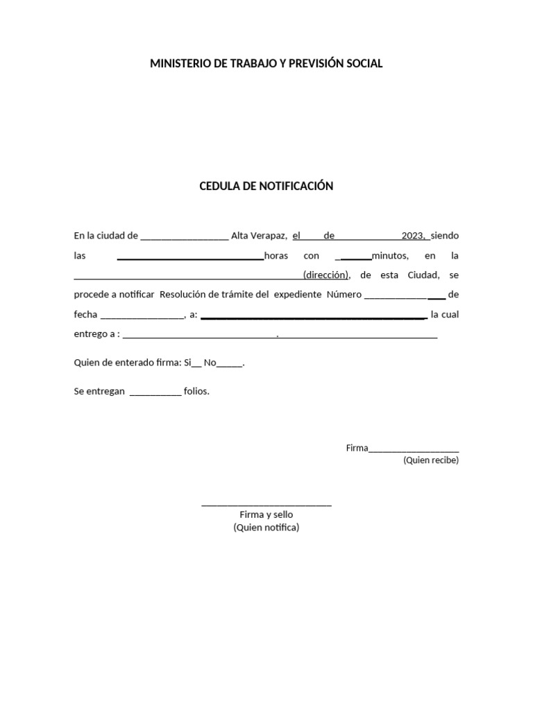 Plantilla Cedula de Notificacion | PDF | Negocios