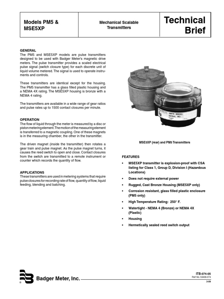 Badger PM5 MSE5 - Datasheet | PDF | Switch | Transmitter