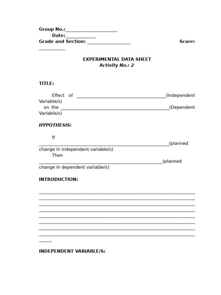 Student Science Experiment Sheet | PDF | Dependent And Independent ...