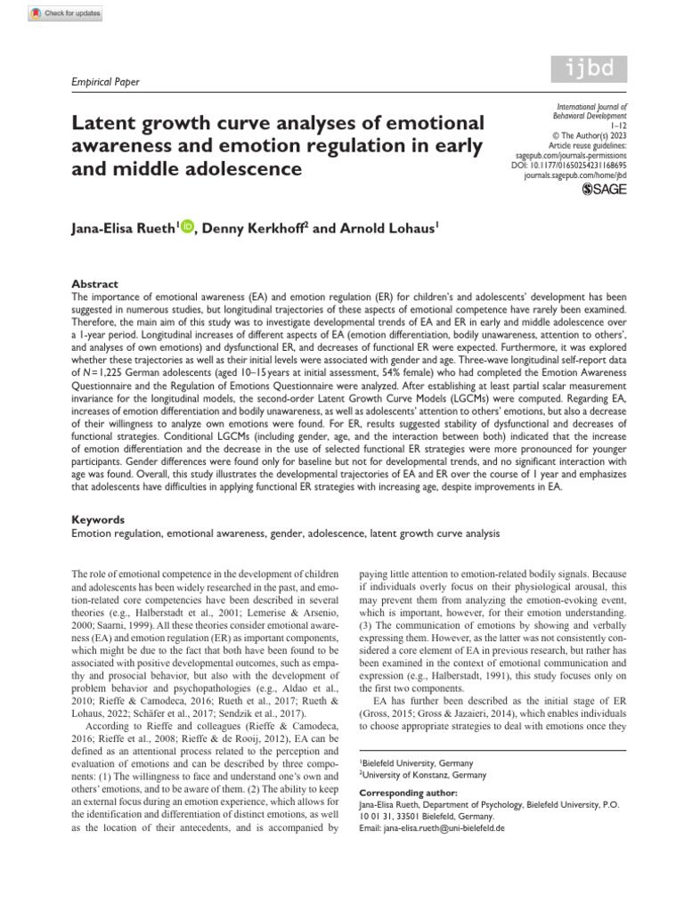 Latent Growth Curve Analyses of Emotional | PDF | Emotions | Adolescence