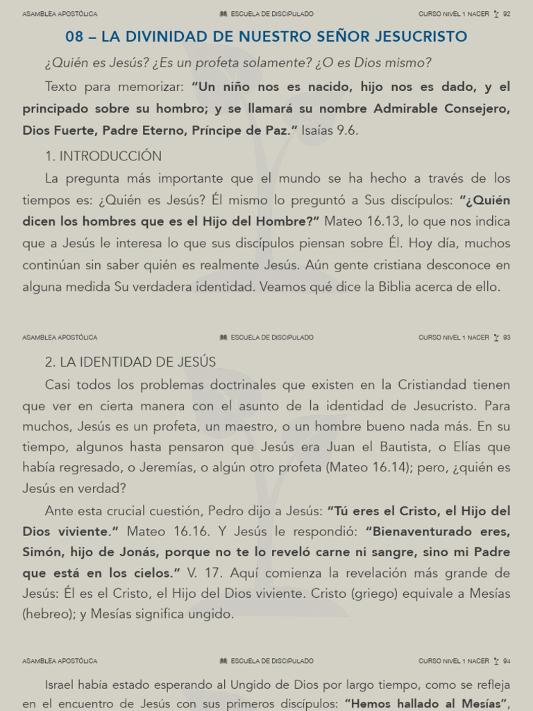 8 Nivel 1 Nacer-leccion 08-LA DIVINIDAD DE NUESTRO SEÑOR JESUCRISTO. | PDF | Cristo (título) | Jesús