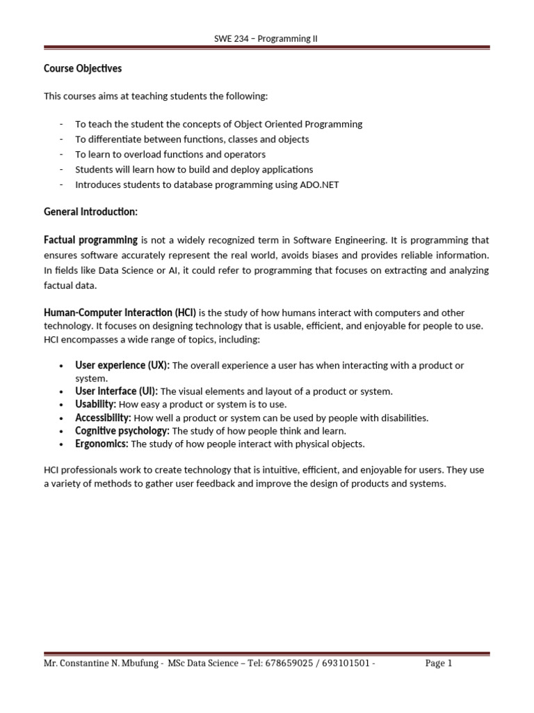 Lecture 1 Swe 234 Progaramming Ii Pdf C Object Oriented Programming